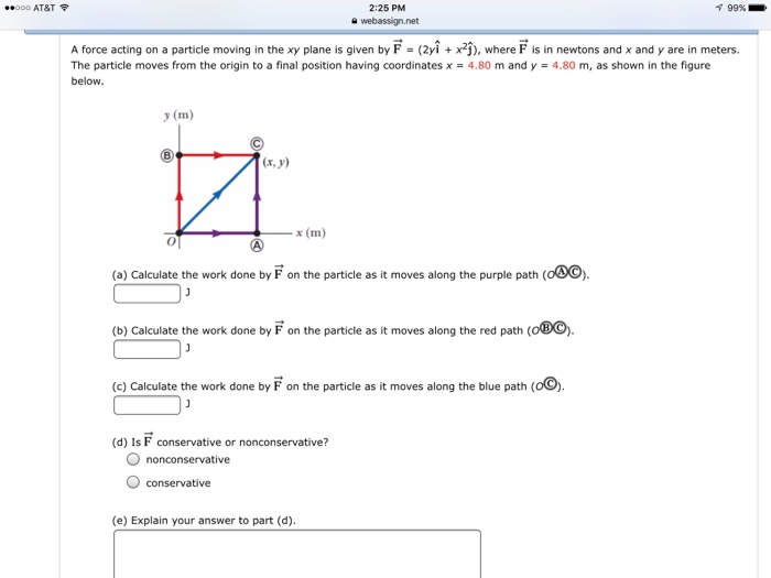 Solved A force acting on a particle moving in the xy plane | Chegg.com
