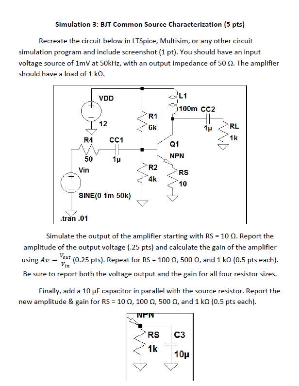Simulation 3: BJT Common Source Characterization | Chegg.com