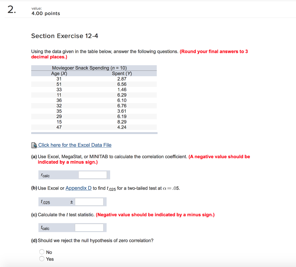 Solved value: 4.00 points Section Exercise 12-4 Using the | Chegg.com