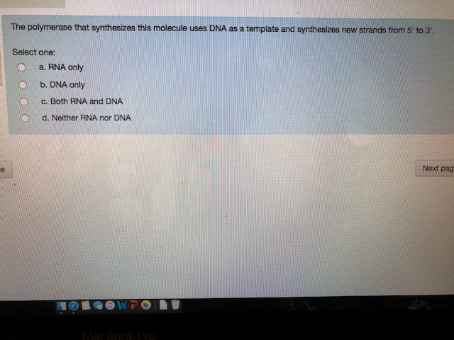 Solved The polymerase that synthesizes this molecule uses | Chegg.com