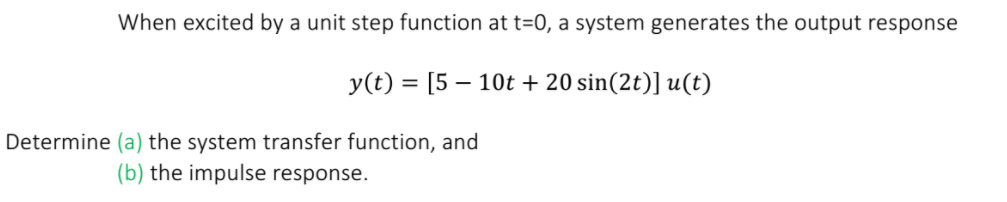 Solved When excited by a unit step function at t = 0, a | Chegg.com