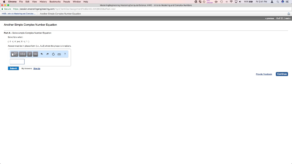 Solved Complex Number Equation with 1 Variable Part A Solve | Chegg.com