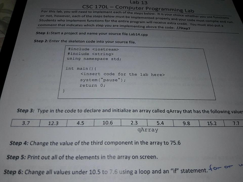 Solved Lab 13 For this lab, you will Csc 17OL Computer | Chegg.com