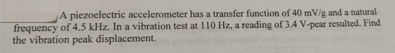 Solved A piezoelectric accelerometer has a transfer function | Chegg.com