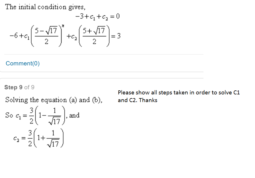 Solved The initial condition gives, -3+c_1+c_2=0 | Chegg.com