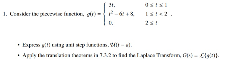 Solved 3t, 1. Consider the piecewise function, glt)6t + 8, | Chegg.com