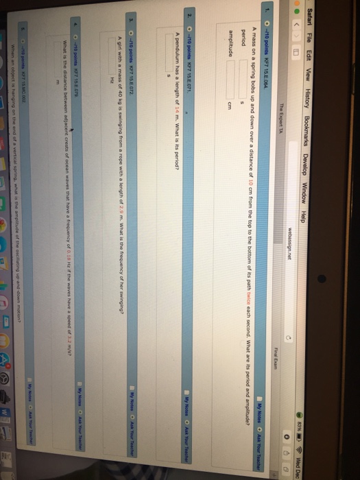 Solved A mass on a spring bobs up and down over a distance | Chegg.com