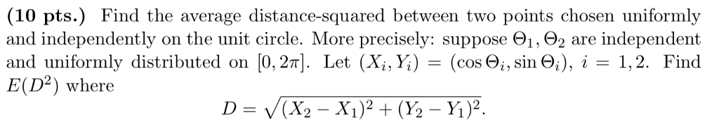 Solved (10 pts.) Find the average distance-squared between | Chegg.com