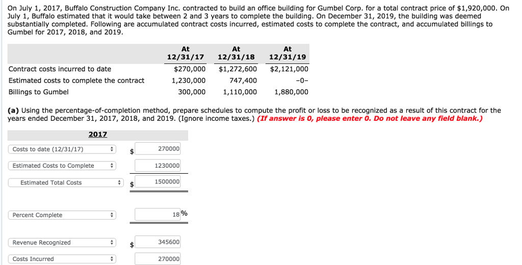 Solved On July 1, 2017, Buffalo Construction Company Inc. | Chegg.com