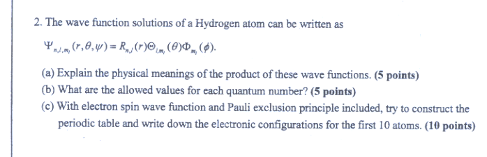 Solved The wave function solutions of a Hydrogen atom can be | Chegg.com