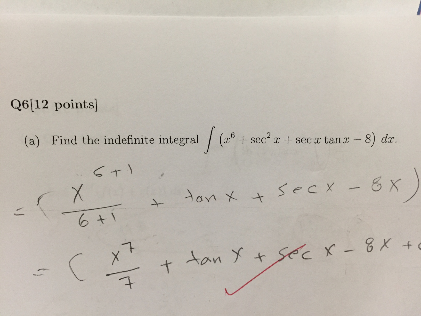Solved Find The Indefinite Integral Integral x 6 Sec 2 X Chegg