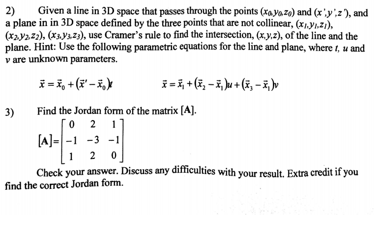 2) Given a line in 3D space that passes through the | Chegg.com
