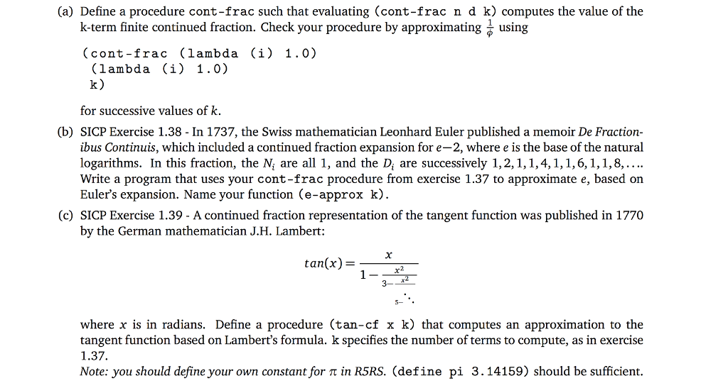 3. SICP Exercise 1.37 - As you will recall from lab, | Chegg.com