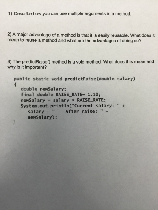 Solved 1) Describe how you can use multiple arguments in a | Chegg.com
