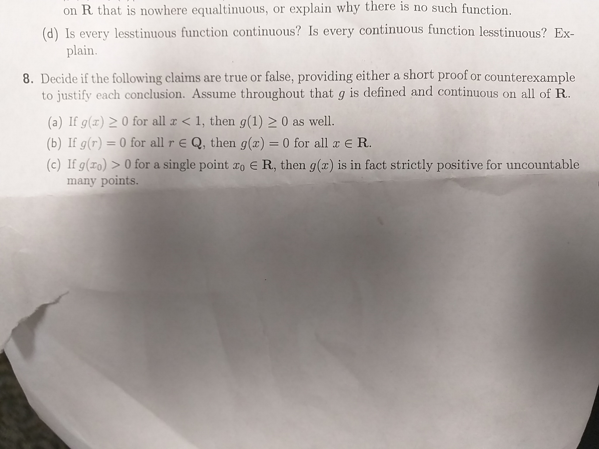 Solved Is every lesstinuous function continuous? Is every | Chegg.com