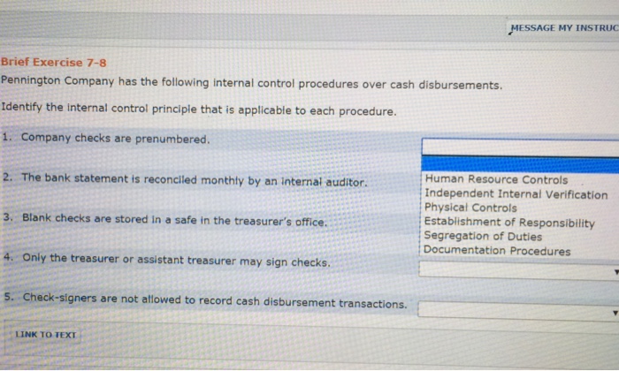 Solved Pennington Company has the following internal control | Chegg.com
