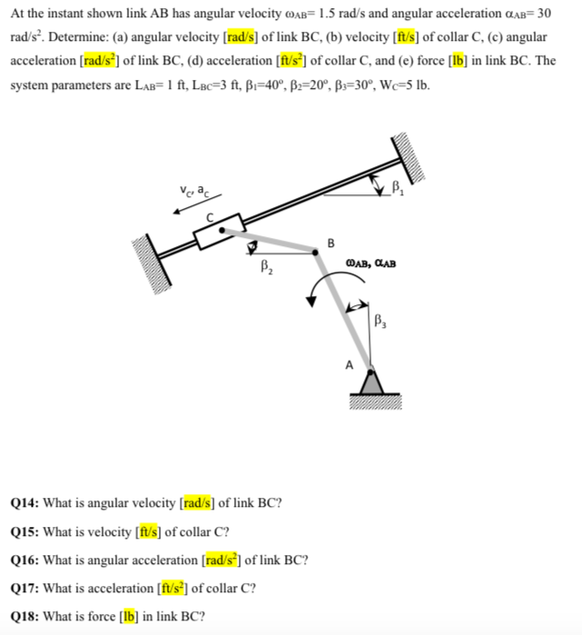 Solved At the instant shown link AB has angular velocity | Chegg.com