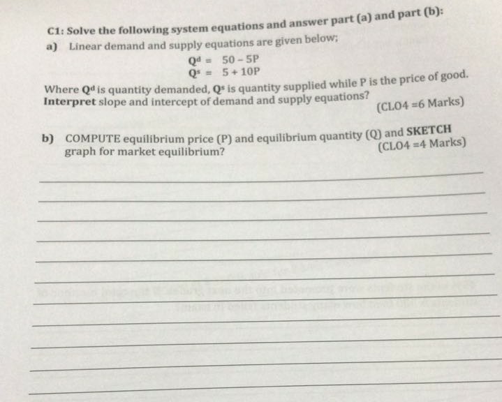 Solved C1: Solve the following system equations and answer | Chegg.com