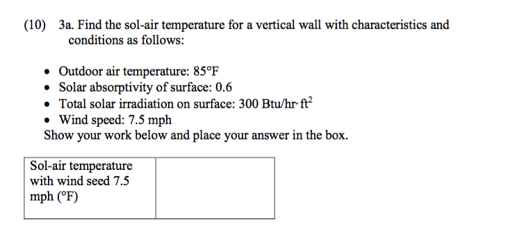 3a. Find the sol-air temperature for a vertical wall | Chegg.com