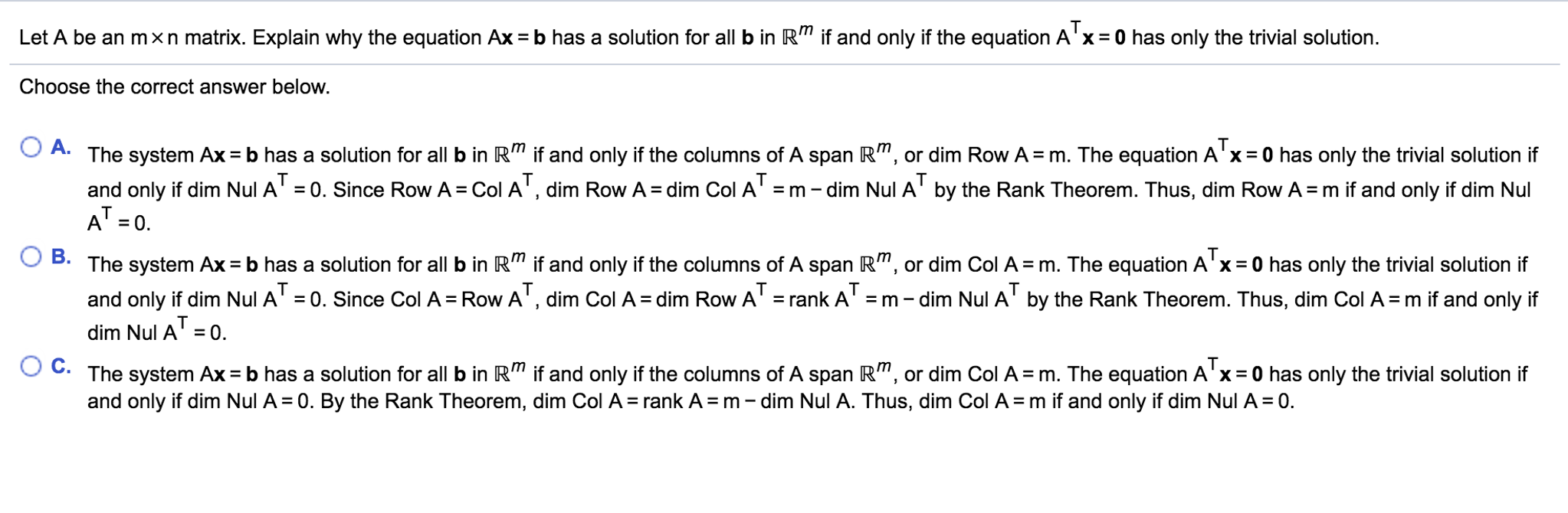 Let A be an mxn matrix. Explain why the equation Ax=b | Chegg.com