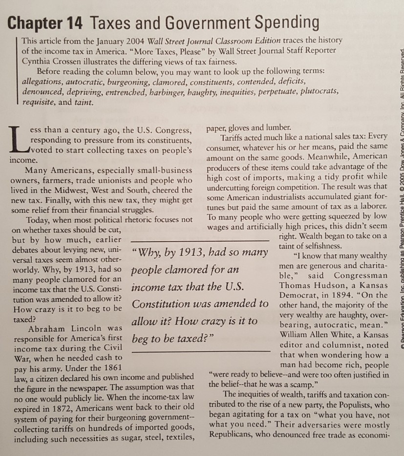 Solved Chapter 14 Taxes and Government Spending This article | Chegg.com