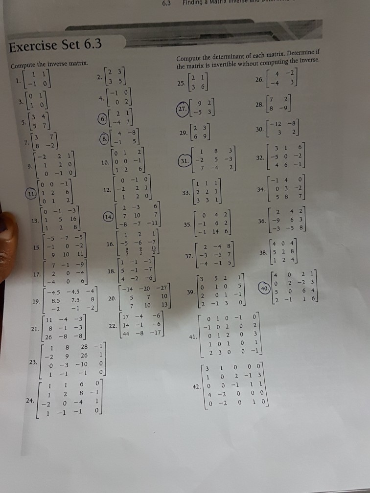Solved 6.3 Finding a Matri erse BuD Exercise Set 6.3 Compute | Chegg.com