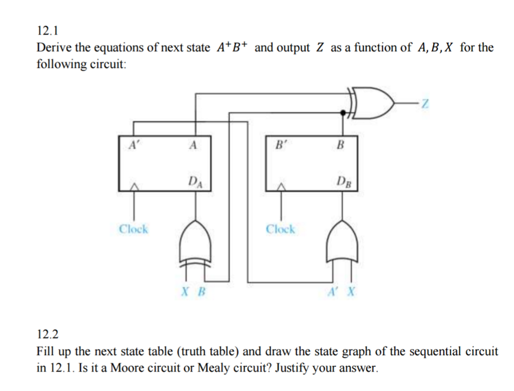 Solved Derive the equations of next state A^+ B^+ and output | Chegg.com