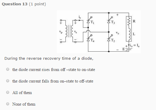 Solved During the reverse recovery time of a diode, the | Chegg.com