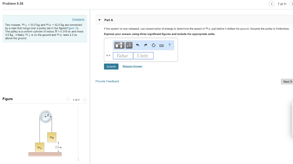 Solved Problem 8.58 7 of 11> Constants Part A Two masses, mA | Chegg.com