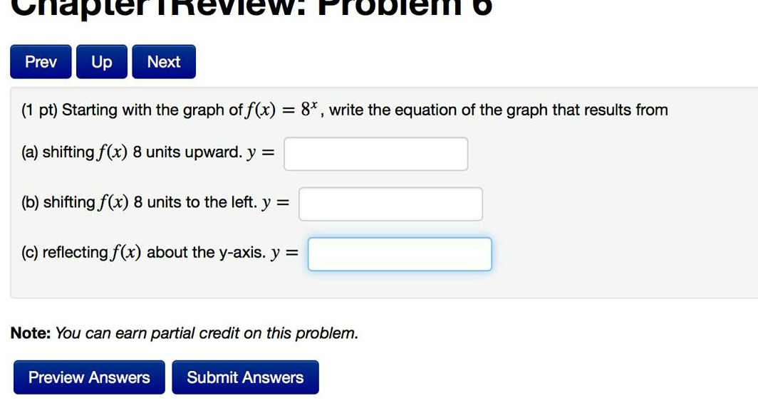 Solved Starting with the graph of f(x) =8x, write the | Chegg.com