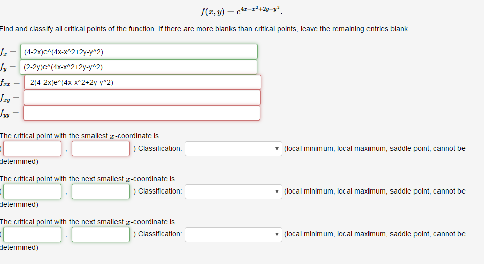 Solved Consider the function f(x,y)=e^(4x−x^2+2y−y^2). Find | Chegg.com