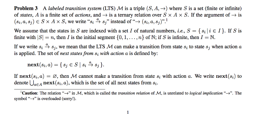 Solved Problem 3 A labeled transition system (LTS) M is a | Chegg.com