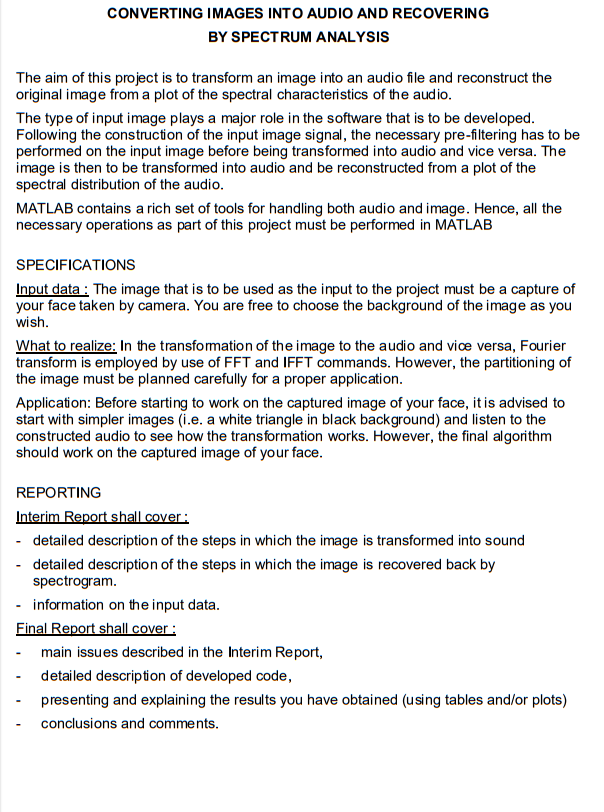 Solved CONVERTING IMAGES INTO AUDIO AND RECOVERING BY | Chegg.com