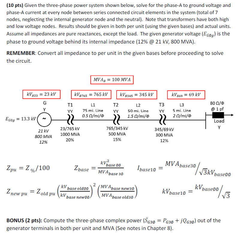 Solved Given the three-phase power system shown below, solve | Chegg.com