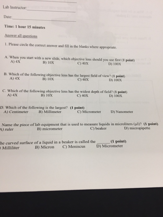 Solved Please circle the correct answer and fill in the | Chegg.com