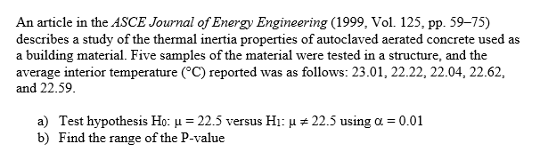 Solved An article in the ASCE Journal of Energy Engineering | Chegg.com