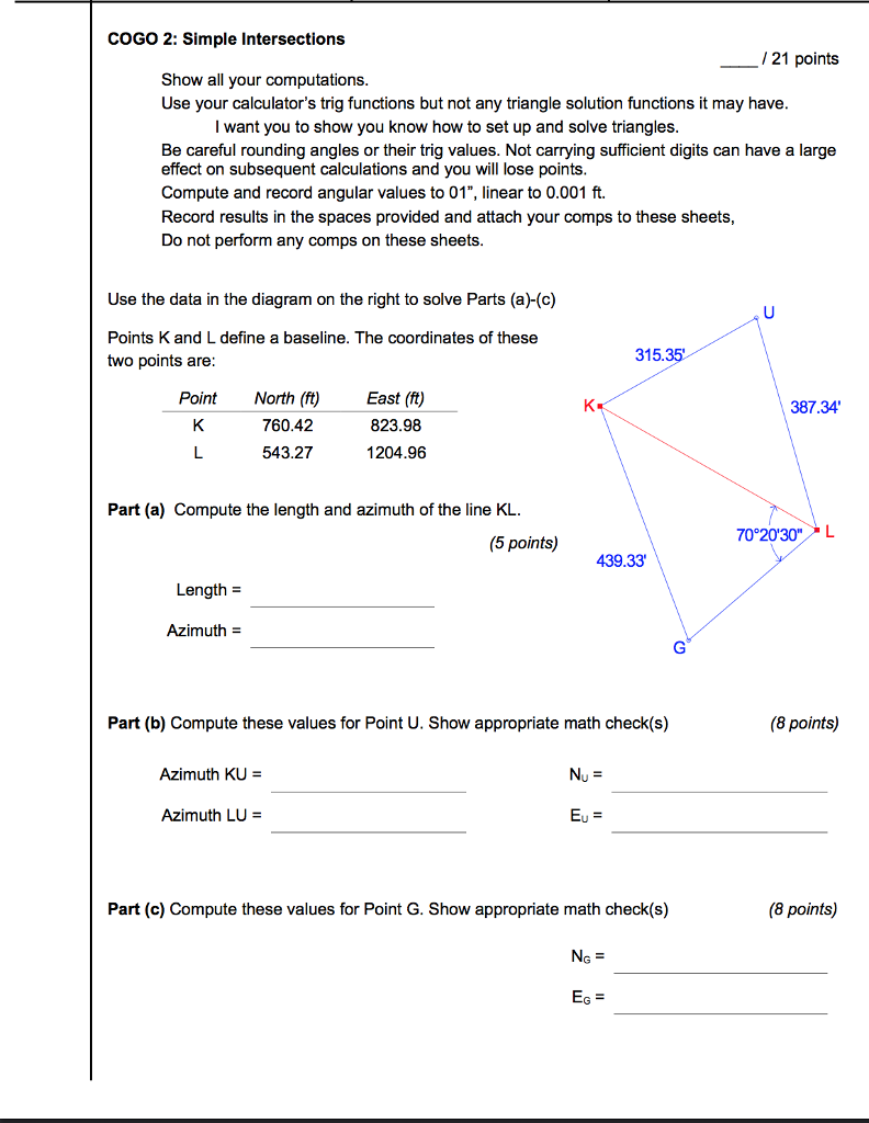 Solved COGO 2: Simple Intersections / 21 points Show all | Chegg.com