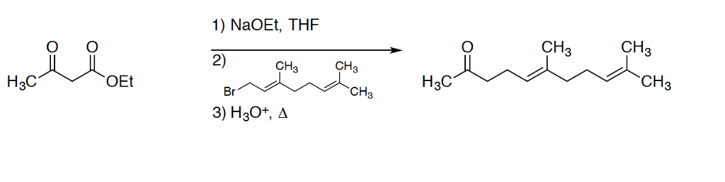 Solved O O H3C 1) NaOEt, THF CH CH CH 3) H30+, A CH3 CH3 H3C | Chegg.com