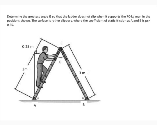 Solved Determine the greatest angle e so that the ladder | Chegg.com