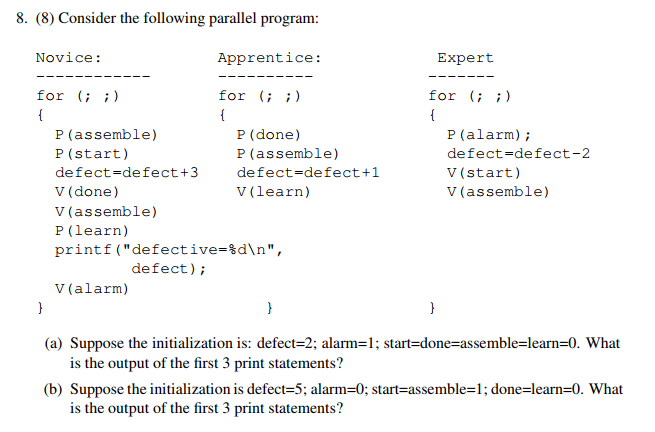 Solved 8 8 Consider The Following Parallel Program