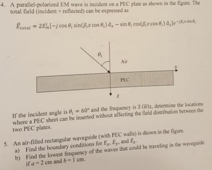 A parallel-polarized EM wave is incident on a PEC | Chegg.com