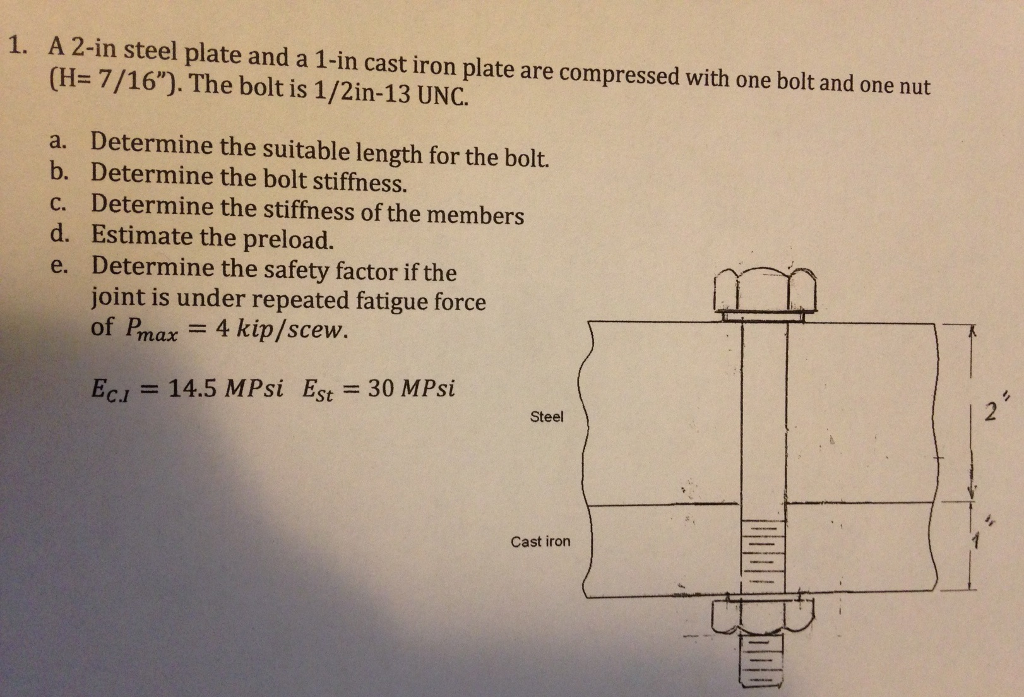 Solved 1. A 2-in steel plate and a 1-in cast iron plate are | Chegg.com