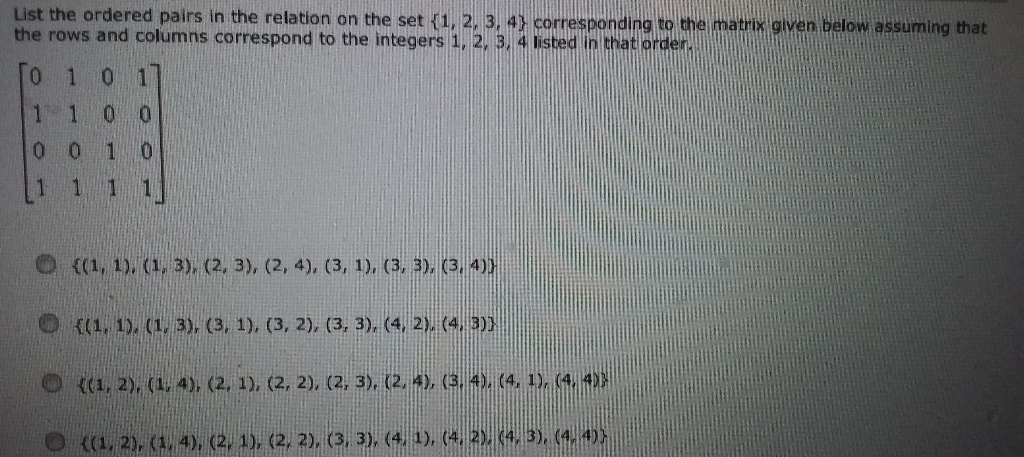 Solved List The Ordered Pairs In The Relation On The Set {1