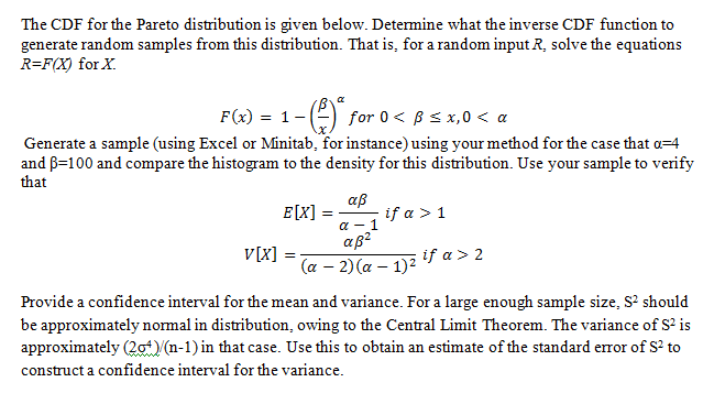 The CDF for the pareto distribution is given below | Chegg.com The CDF for the pareto distribution is given below | Chegg.com