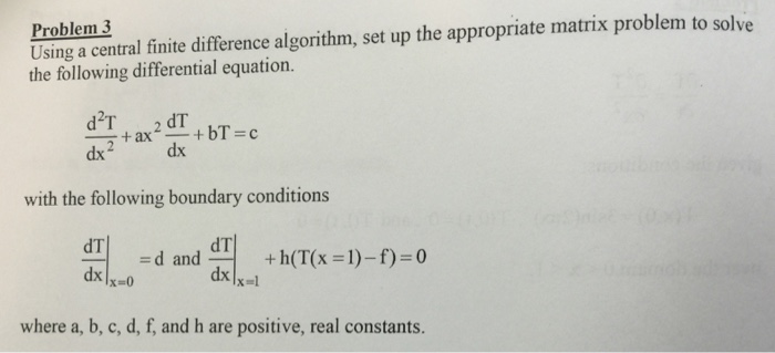 Solved Using a central finite difference algorith , set up | Chegg.com