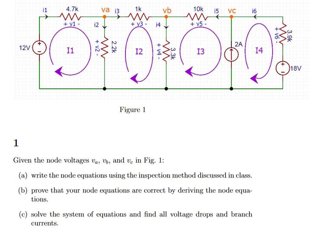 Solved i1 4.7k va i3 1k 10k 5 VC i2 +v3i4 + v5 2A 12V I1 12 | Chegg.com