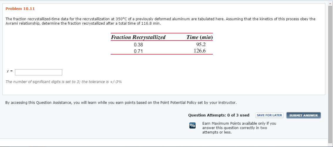 Solved The fraction recrystallized-time data for the | Chegg.com