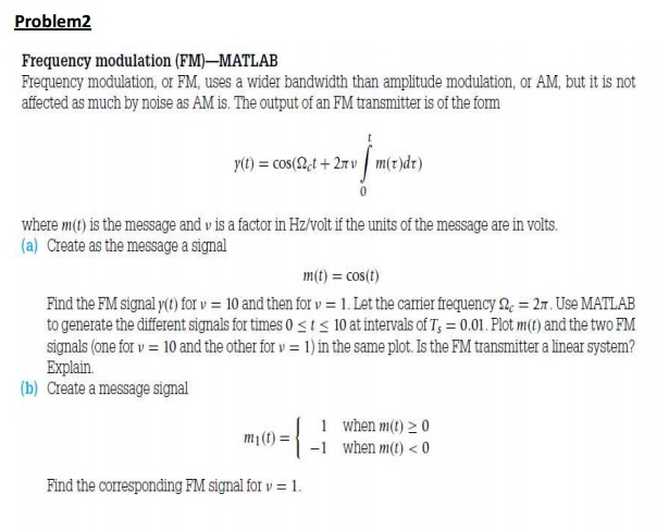 Problem 1 AM envelope detector MATLAB Consider an | Chegg.com