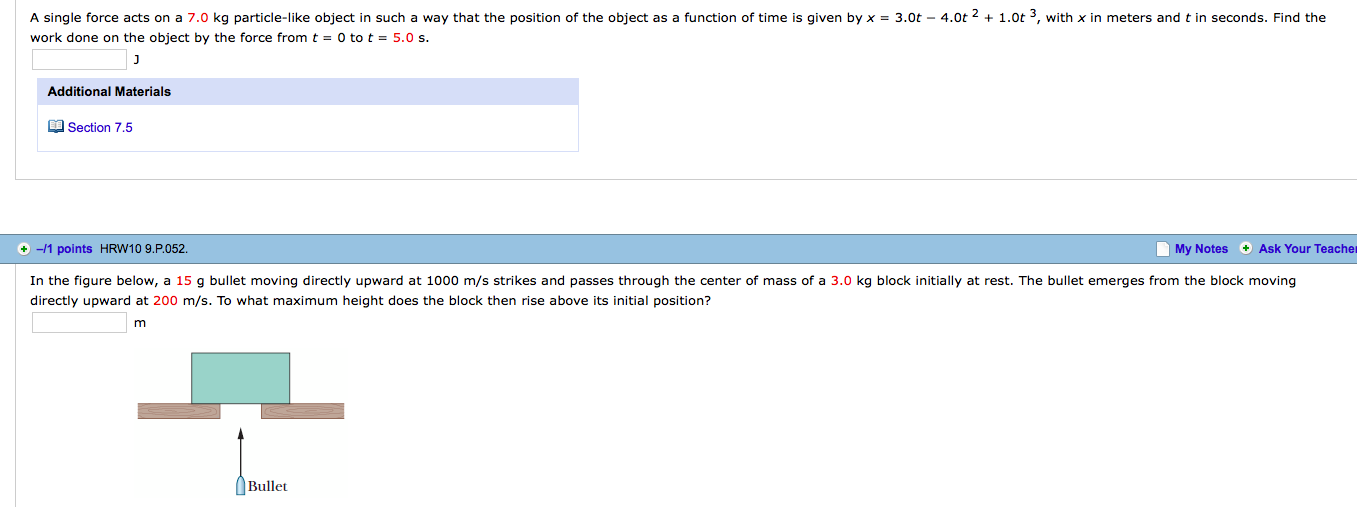 Solved A single force acts on a 7.0 kg particle-like object | Chegg.com