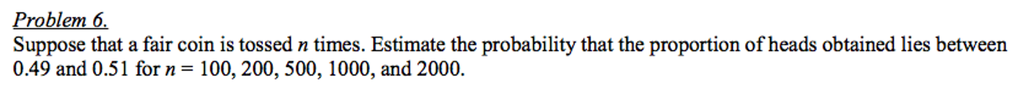 Solved Suppose that a fair coin is tossed n times. Estimate | Chegg.com